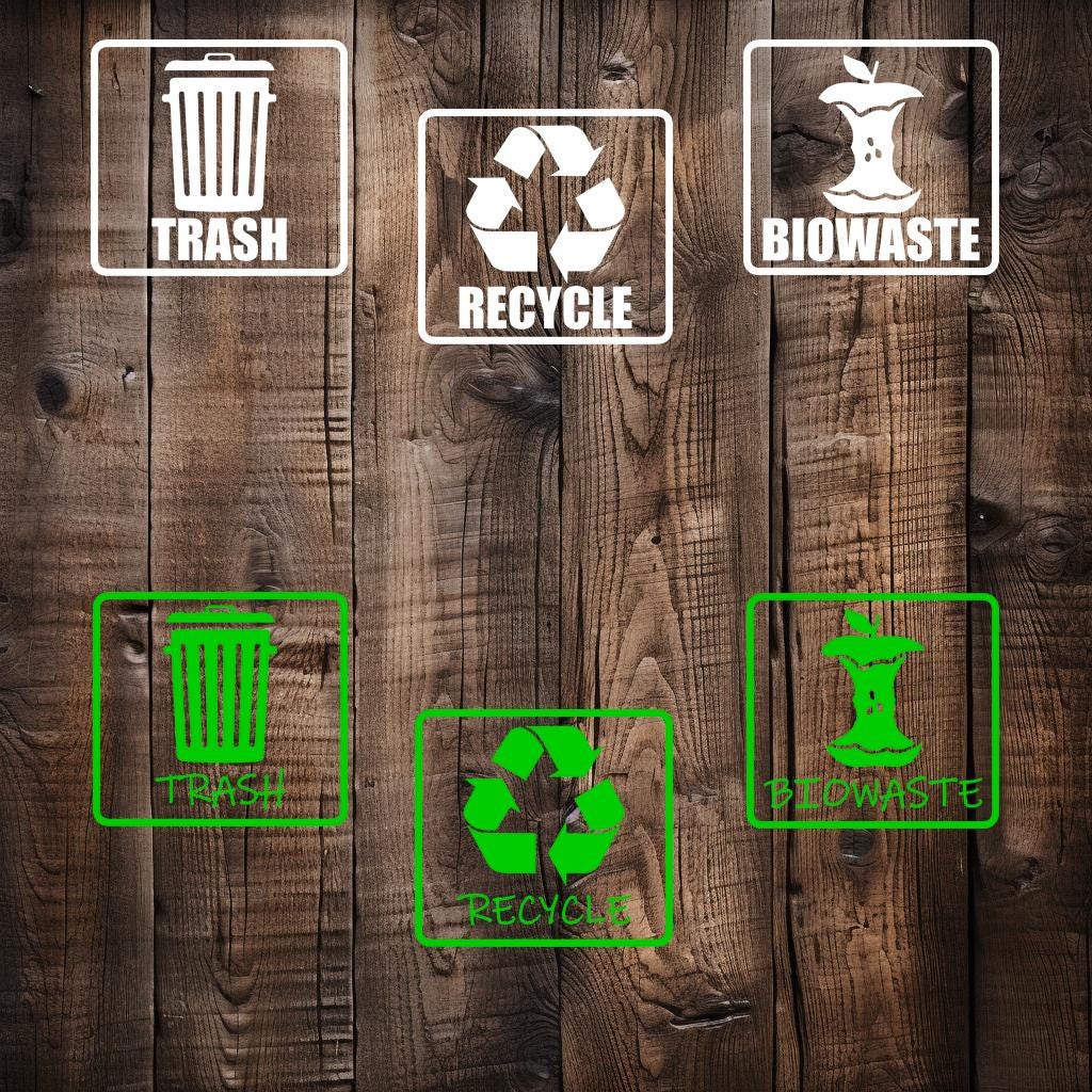 Trash, Recycling, Biowaste Decals | Waste Bin Labels, Recycle, Organics ...