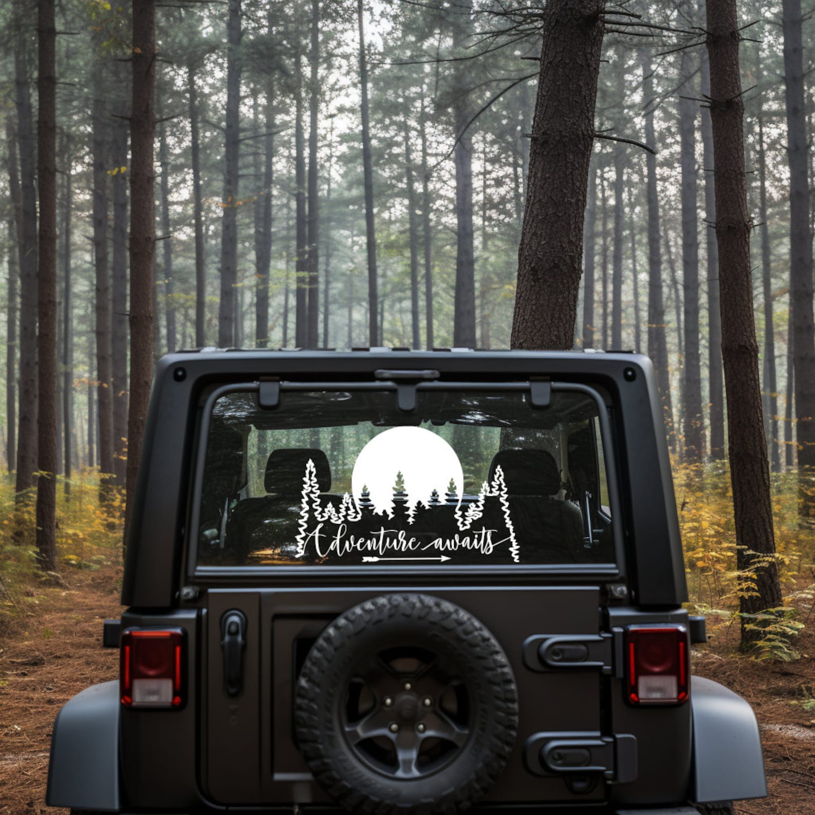 Moon With Trees Decal, Pine Trees iPad Decal, Decal, Laptop Decal, Door ...