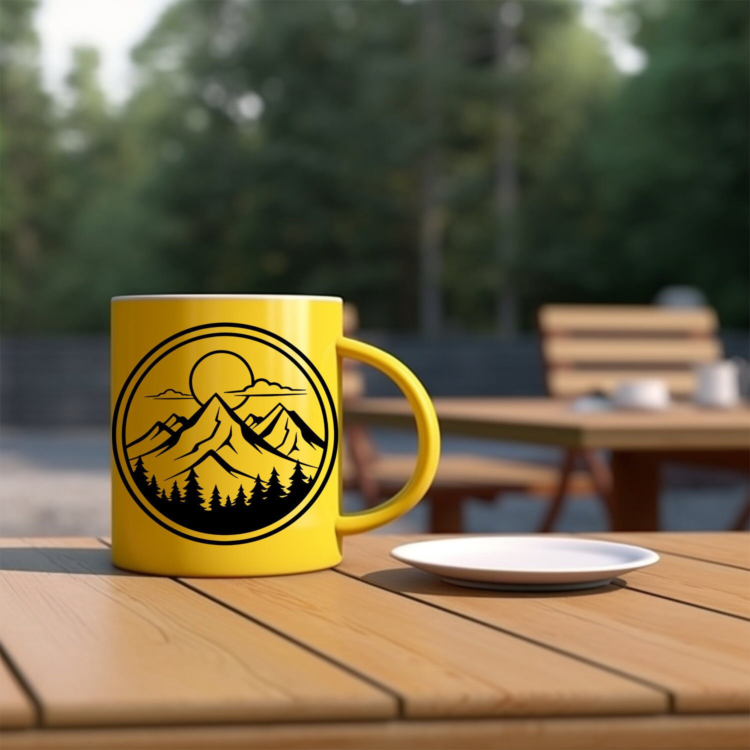 Mountain Wall Decal, Woodland Forest Graphic, Nature Scene Decal ...