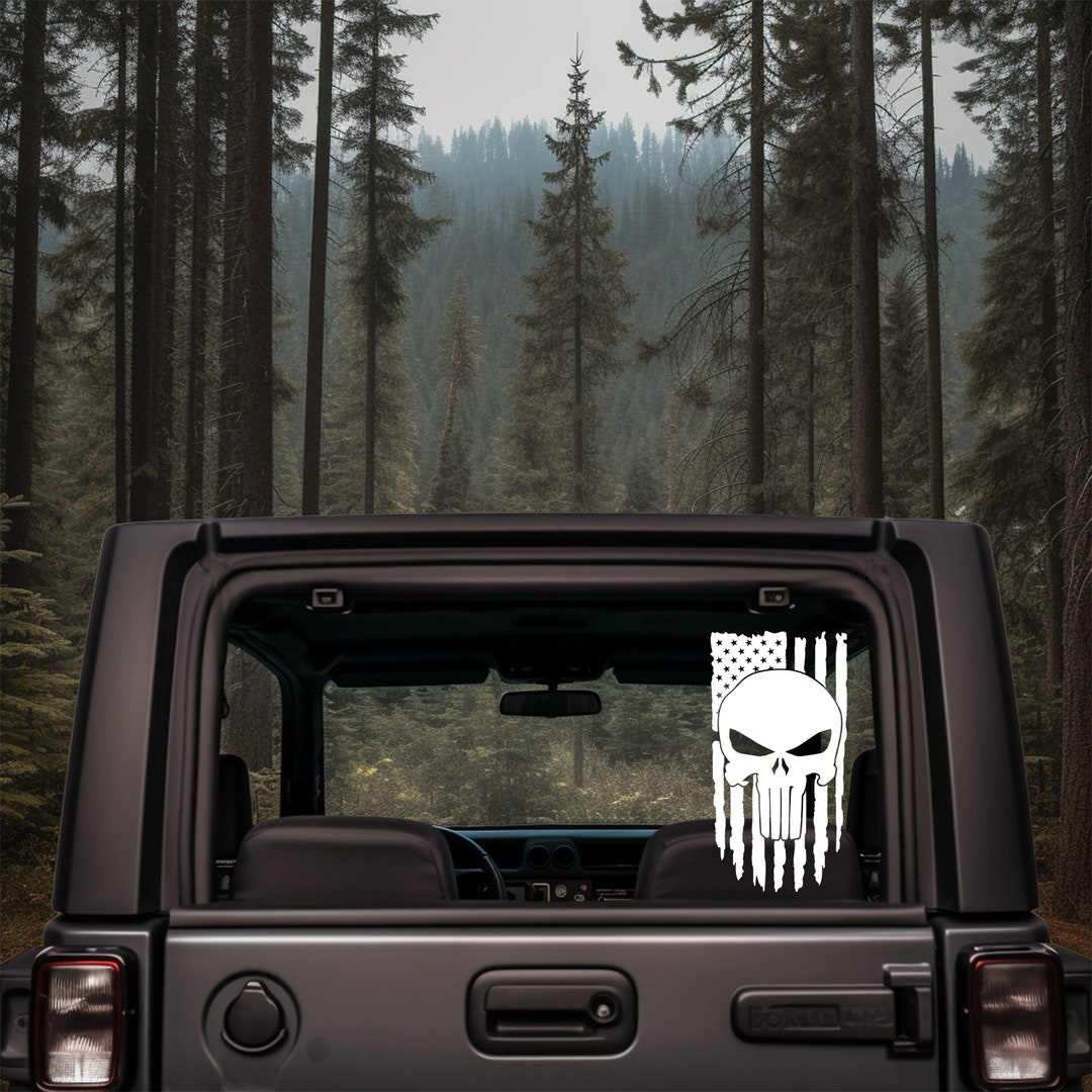 American Flag With Punisher Skull, USA Flag Decal Sticker, Car Decal ...