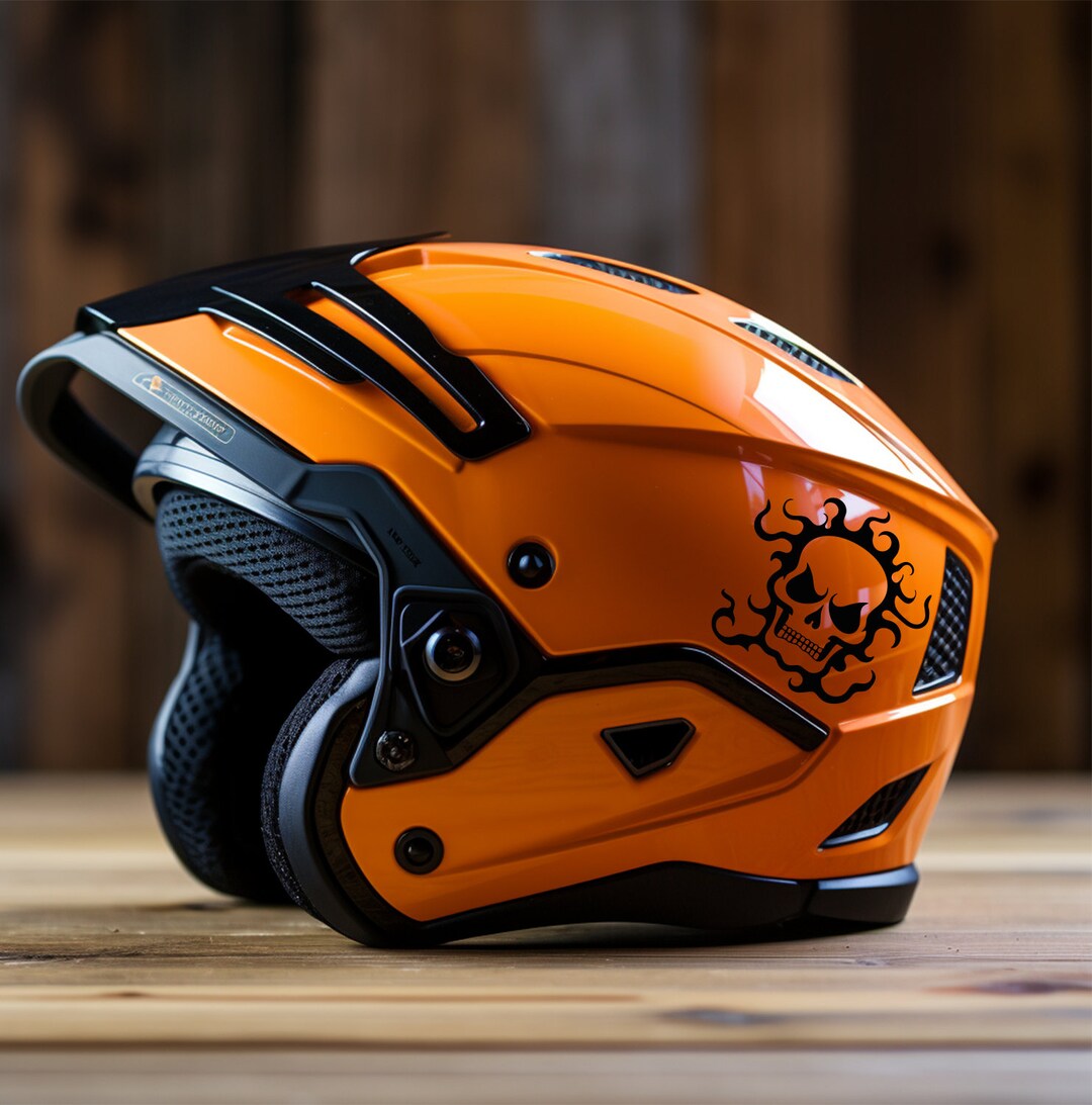 Flame Skull Vinyl Sticker, Motorcycle Flame Skull Sticker, Custom Flame ...