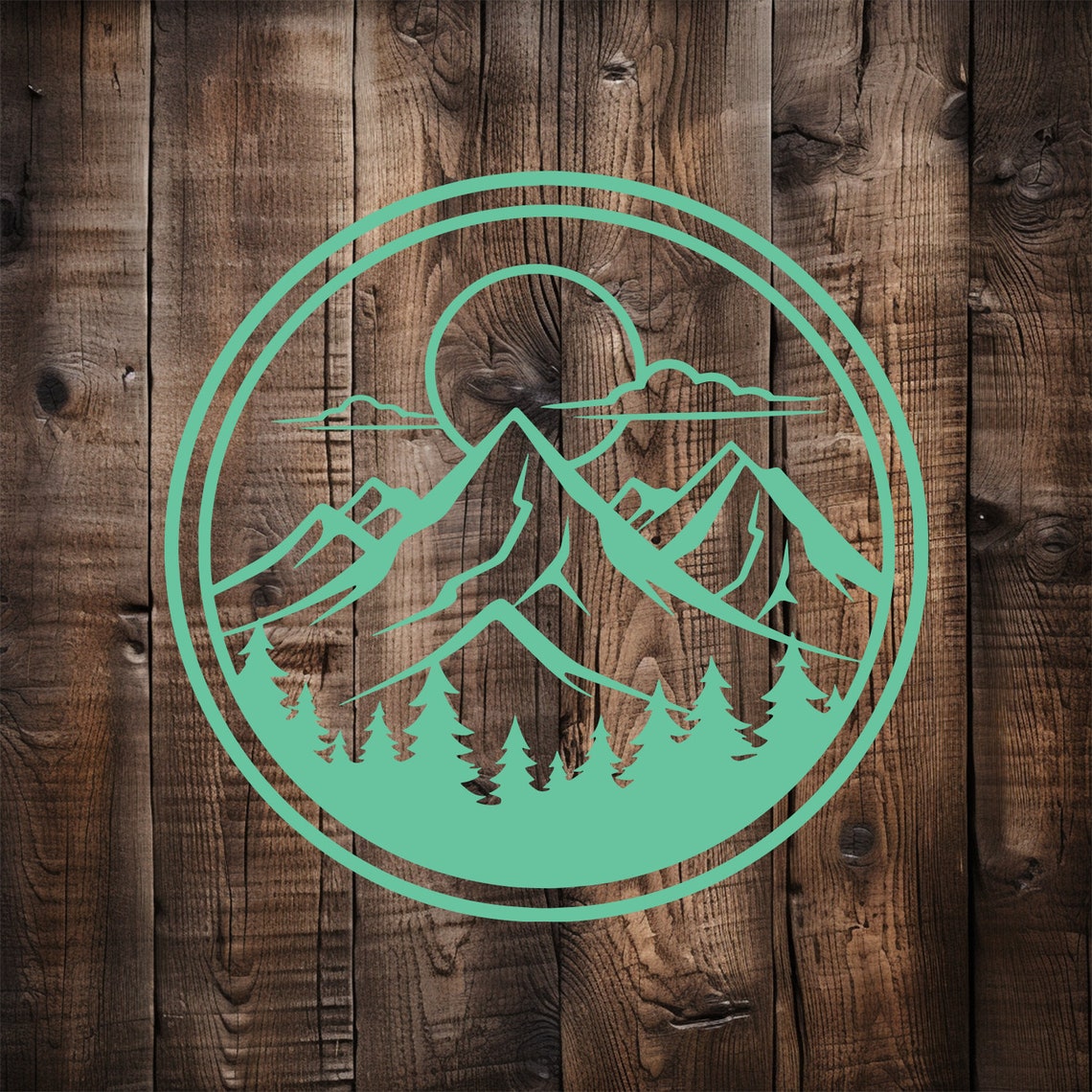 Mountain Wall Decal, Woodland Forest Graphic, Nature Scene Decal ...