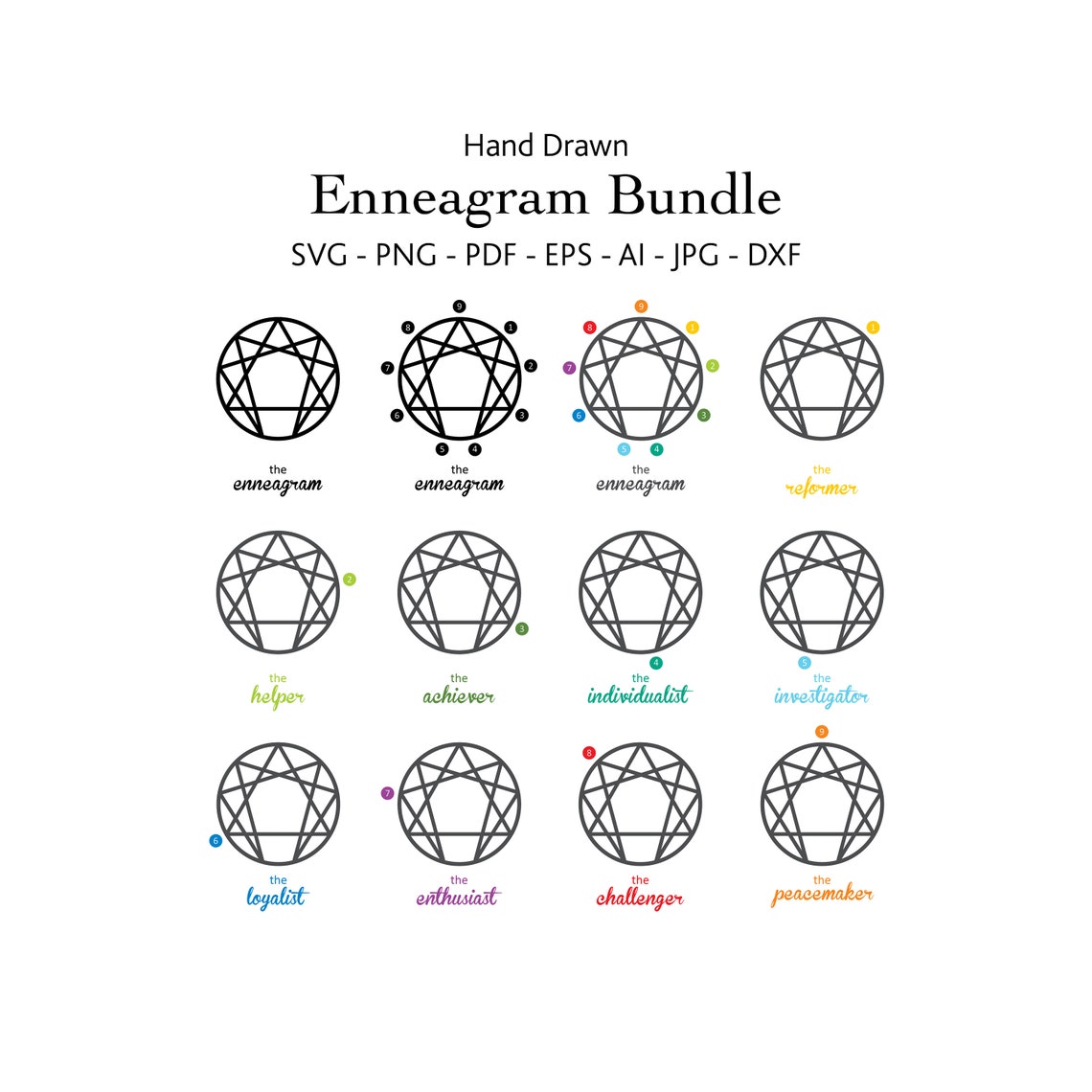 Enneagram Svg Bundle 9 Individual Enneagram Bundle Enneagram - Etsy