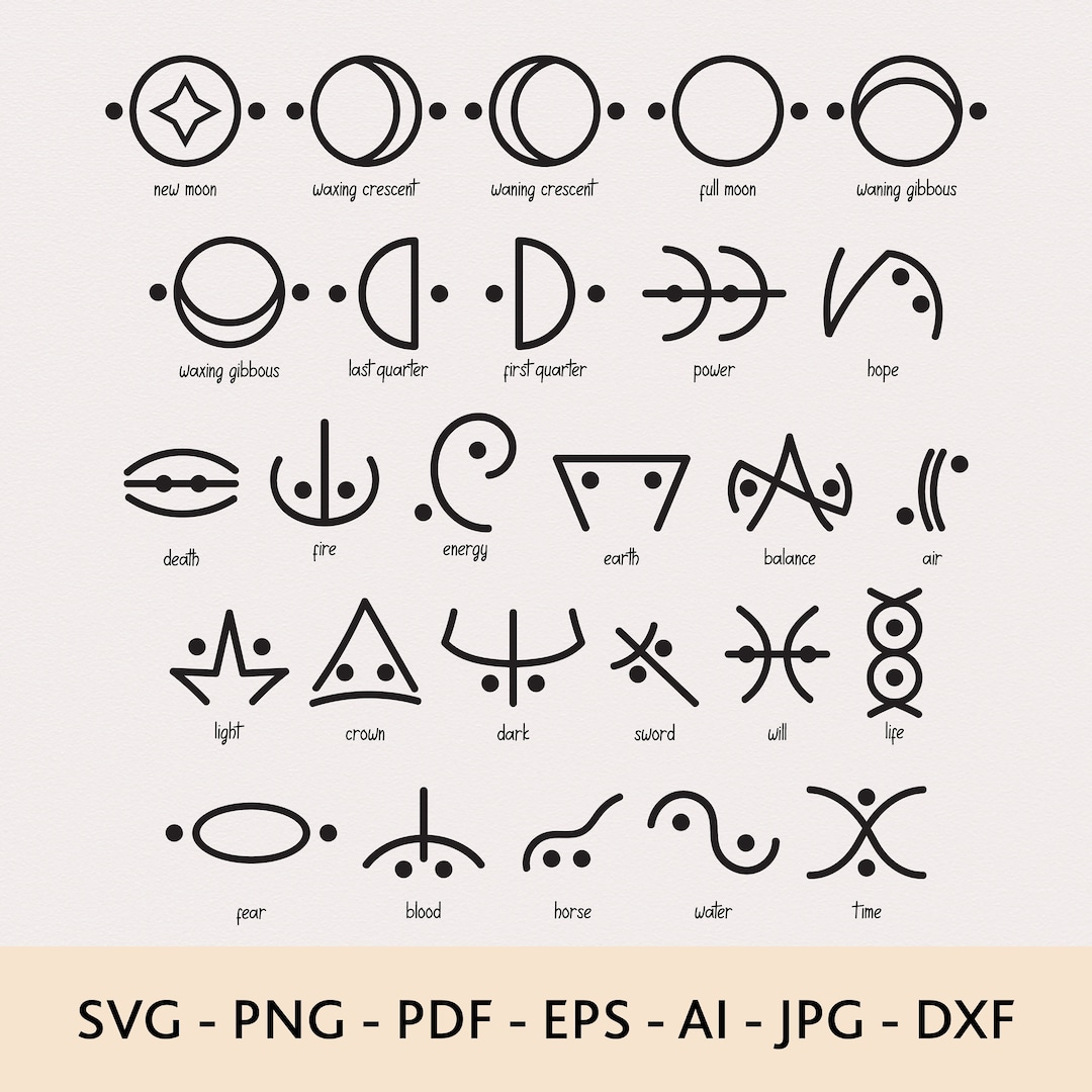Moon Glyphs Svg Bundle, Mystic Celestial Svg, Magical Svg, Svg Files ...