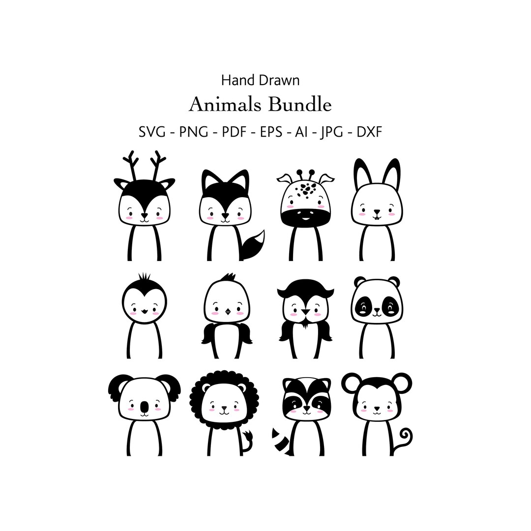 Animals Svg Bundle Hand Drawn Animals Wall Art Animals - Etsy