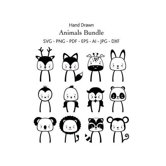 Animals Svg Bundle Hand Drawn Animals Wall Art Animals - Etsy
