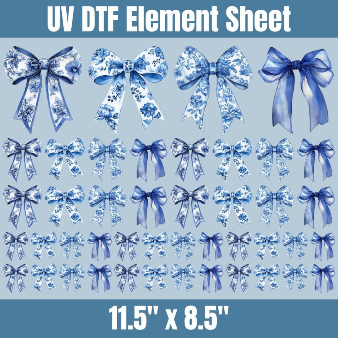 Blue Chinoiserie Bows Element Sheet, UV DTF, Bow Stickers, Uv Dtf ...