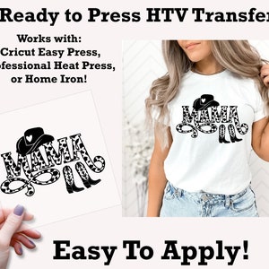 Western Mama, Cow Print, Iron on Decal, HTV Transfer, Mom Heat Transfer ...