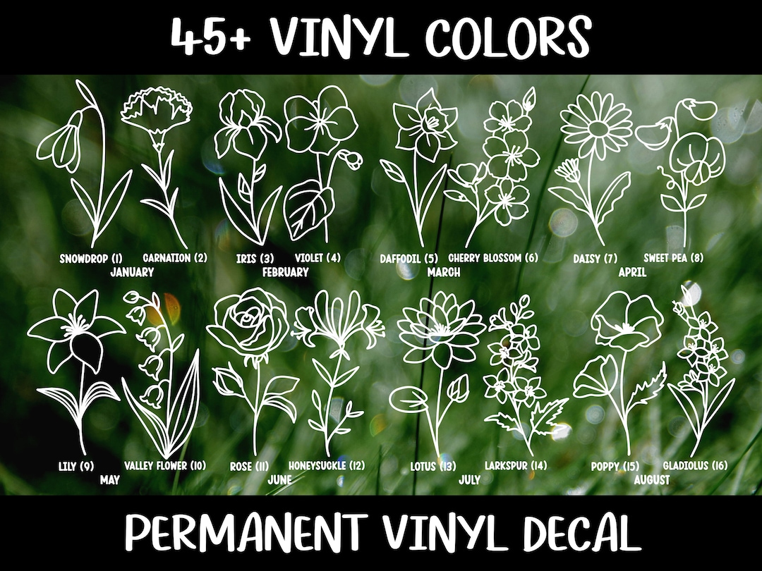 Birth Month Flower Decal, Flower Birth Month, Flower Sticker, Birth ...