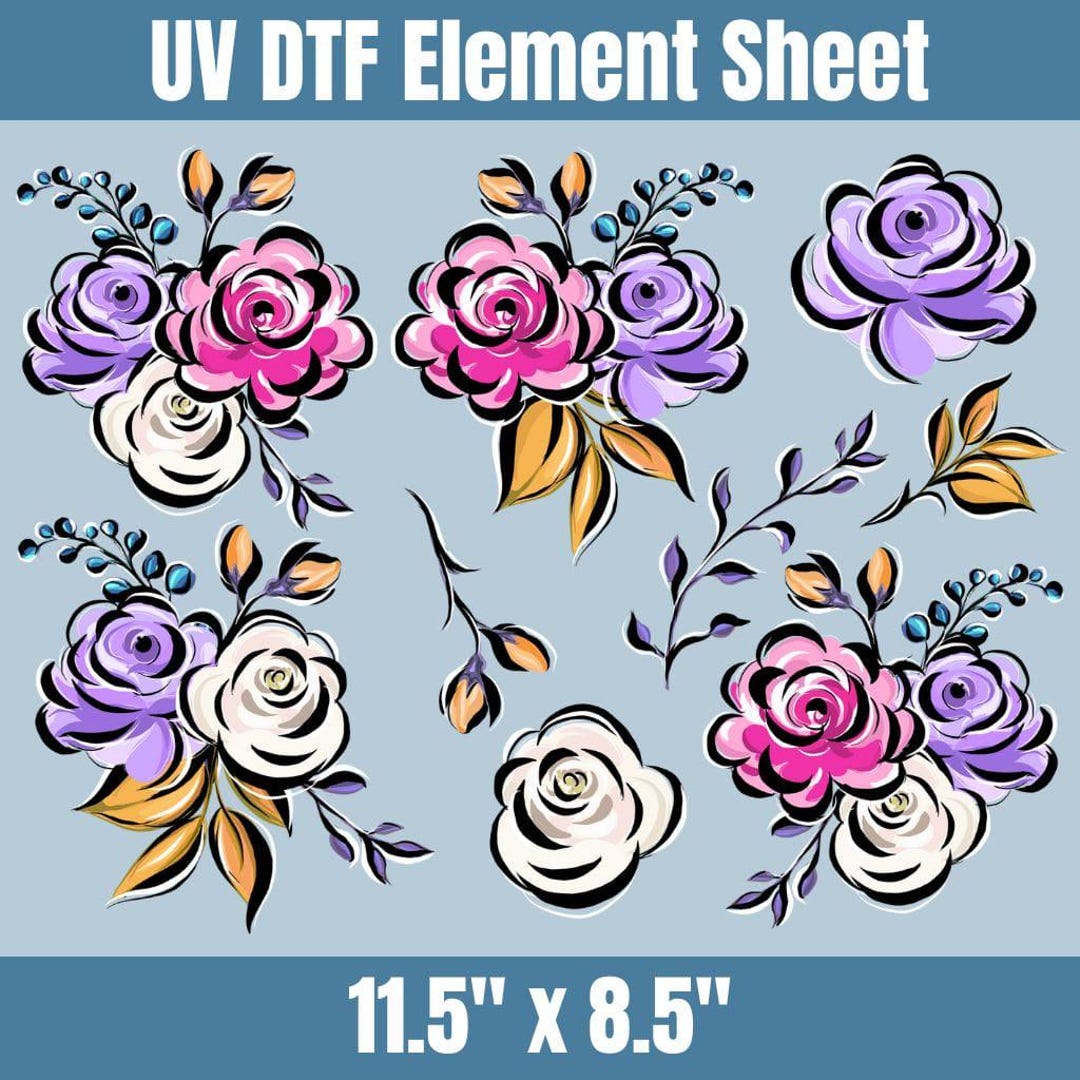 Doodle Roses Element Sheet, UV DTF, Flower Stickers, Uv Dtf, UVDTF, Cup ...