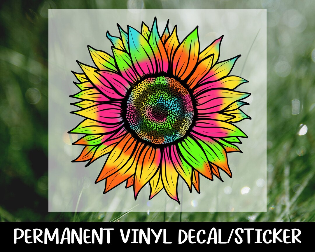 Colorful Sunflower Decal, Sunflower Sticker, Bright Sunflower Sticker ...