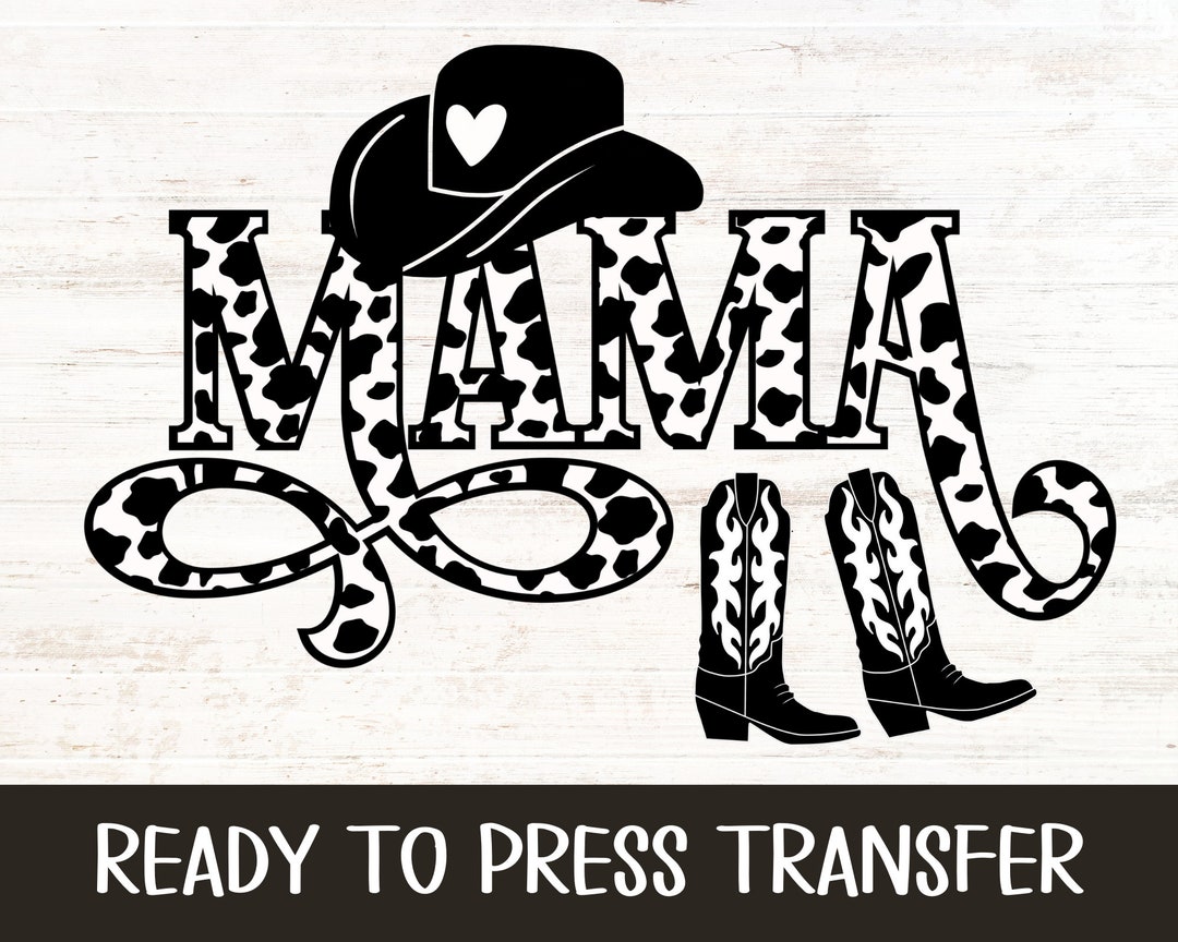 Western Mama, Cow Print, Iron on Decal, HTV Transfer, Mom Heat Transfer ...