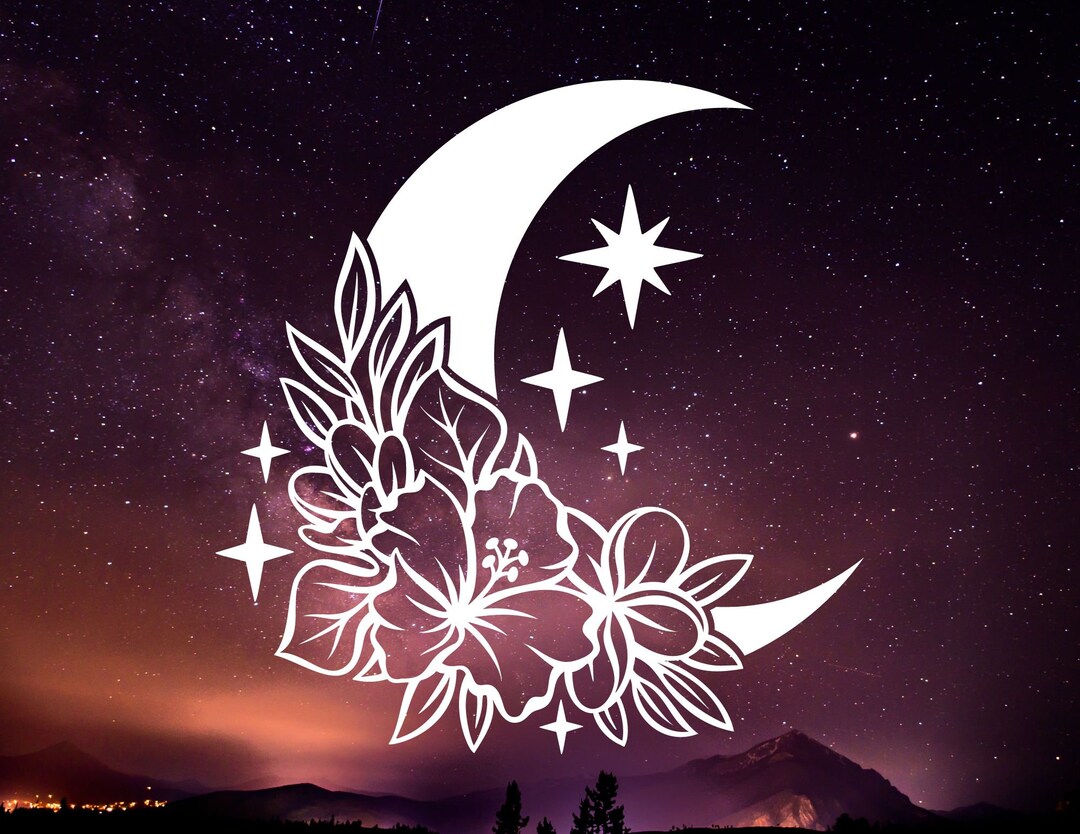 Moon Decal, Crescent Moon Decal, Tropical Moon Decal, Decal for Laptop ...