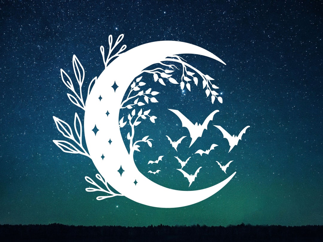 Moon Decal, Crescent Moon Decal, Bats Moon Decal, Fall Decal, Decal for ...