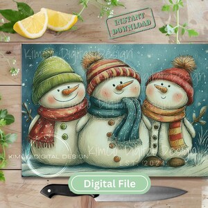Whimsical Snowman Cutting Board PNG • Winter Kitchen Sublimation Design ...