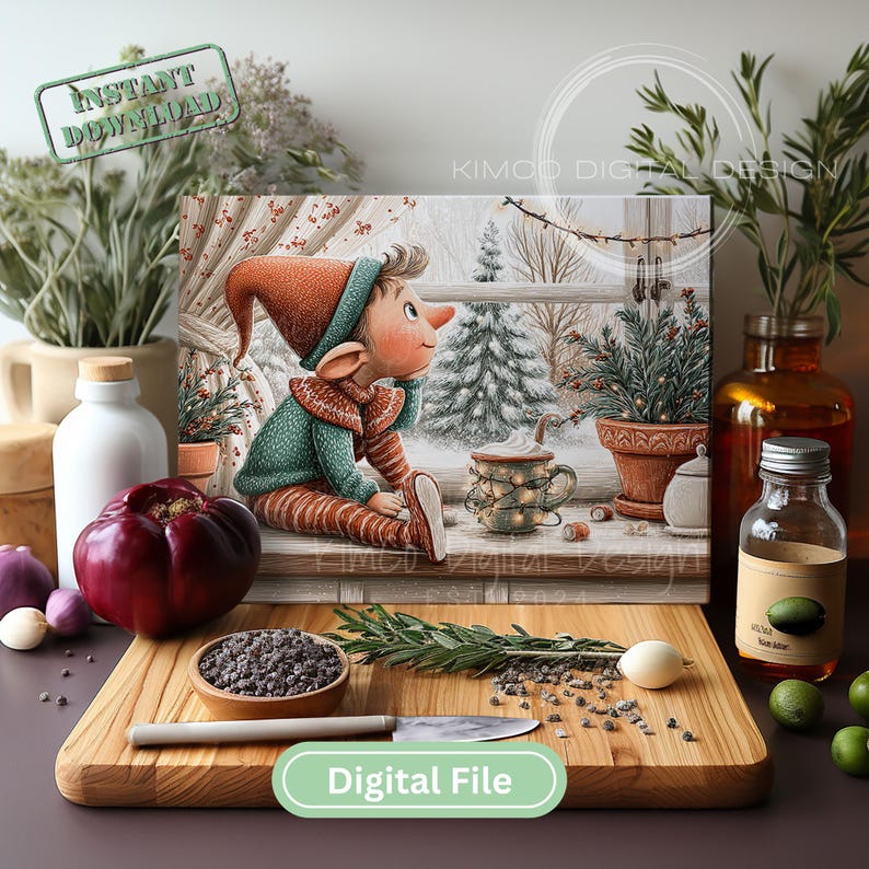 Christmas Elf Cutting Board PNG | Cozy Winter Sublimation Glass Cutting ...