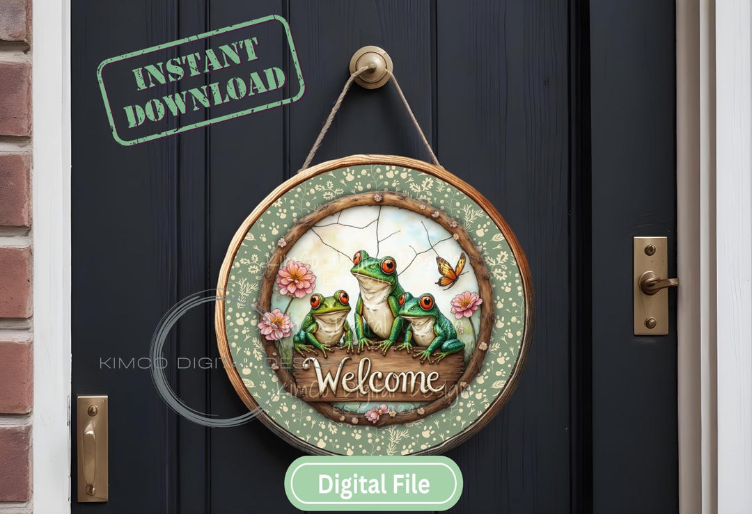 Frog Welcome Sign Sublimation – Round Porch Sign Design – Red Eye Tree ...