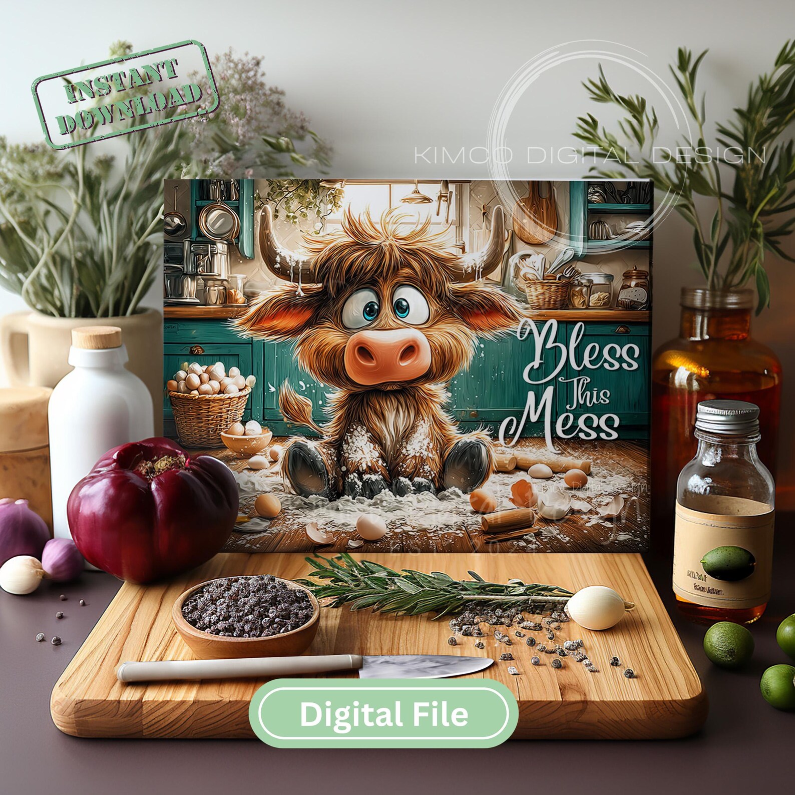 Highland Cow Cutting Board PNG, Funny Farmhouse Kitchen Decor, Rustic ...
