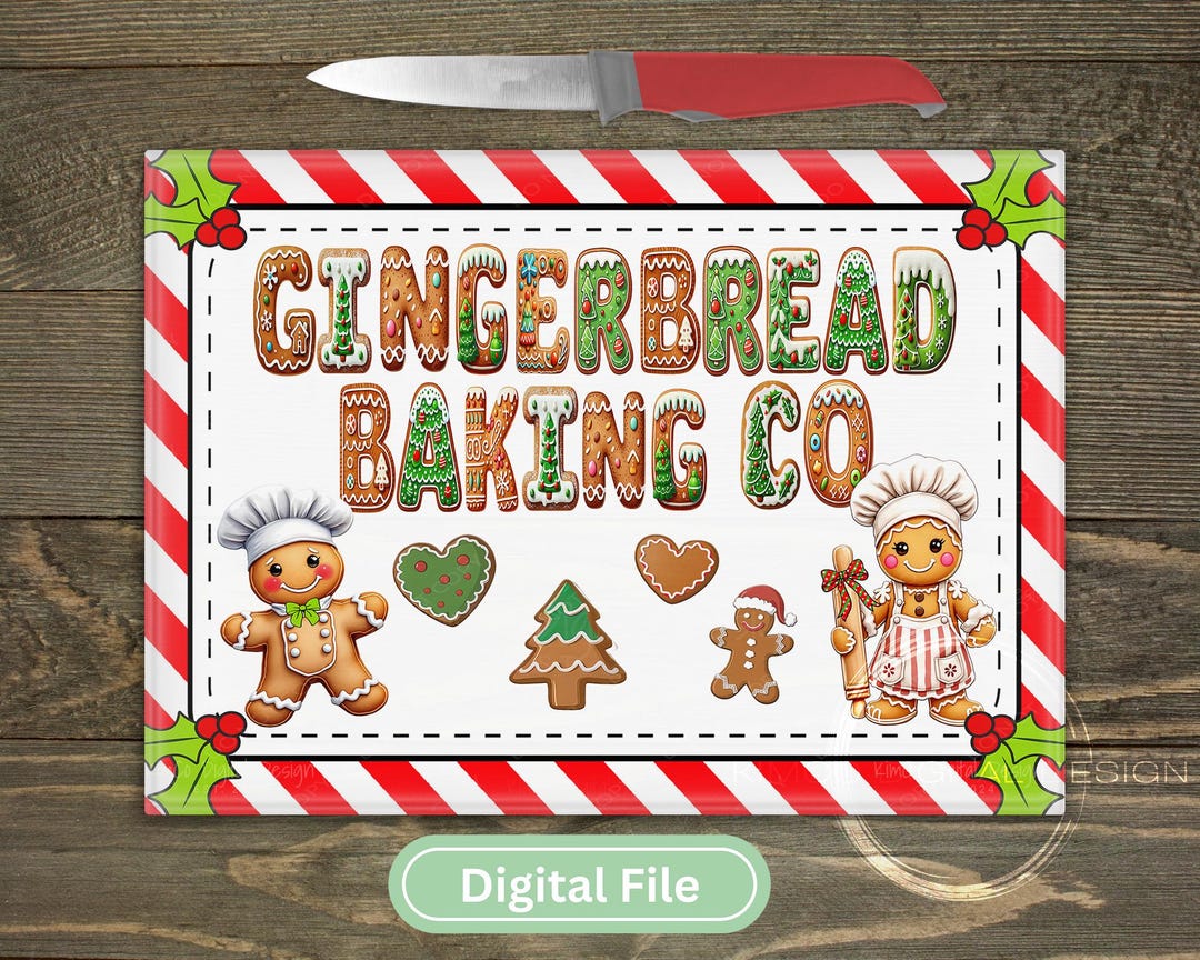 Gingerbread Baking Co PNG, Christmas Glass Cutting Board Design, Cute ...