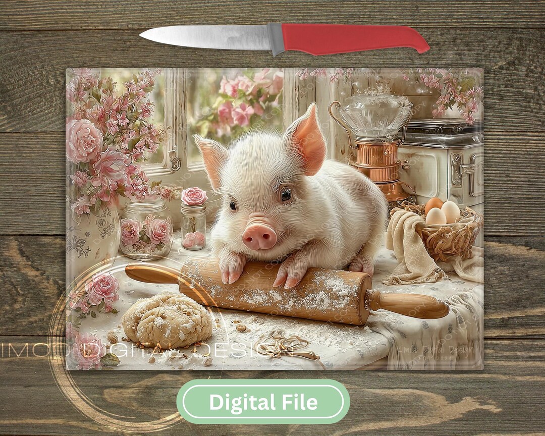 Farmhouse Pig Cutting Board PNG, Vintage Floral Kitchen Sublimation ...