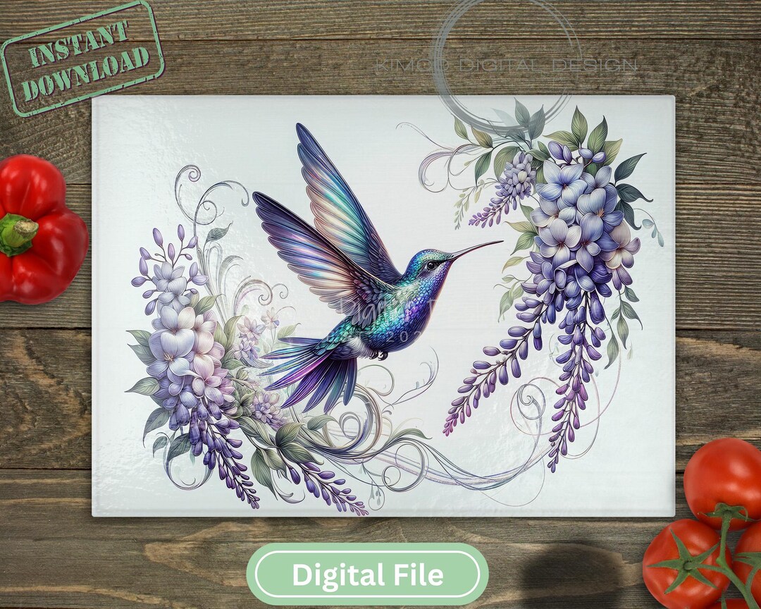 Hummingbird Sublimation Cutting Board Design Download, Floral Cutting ...