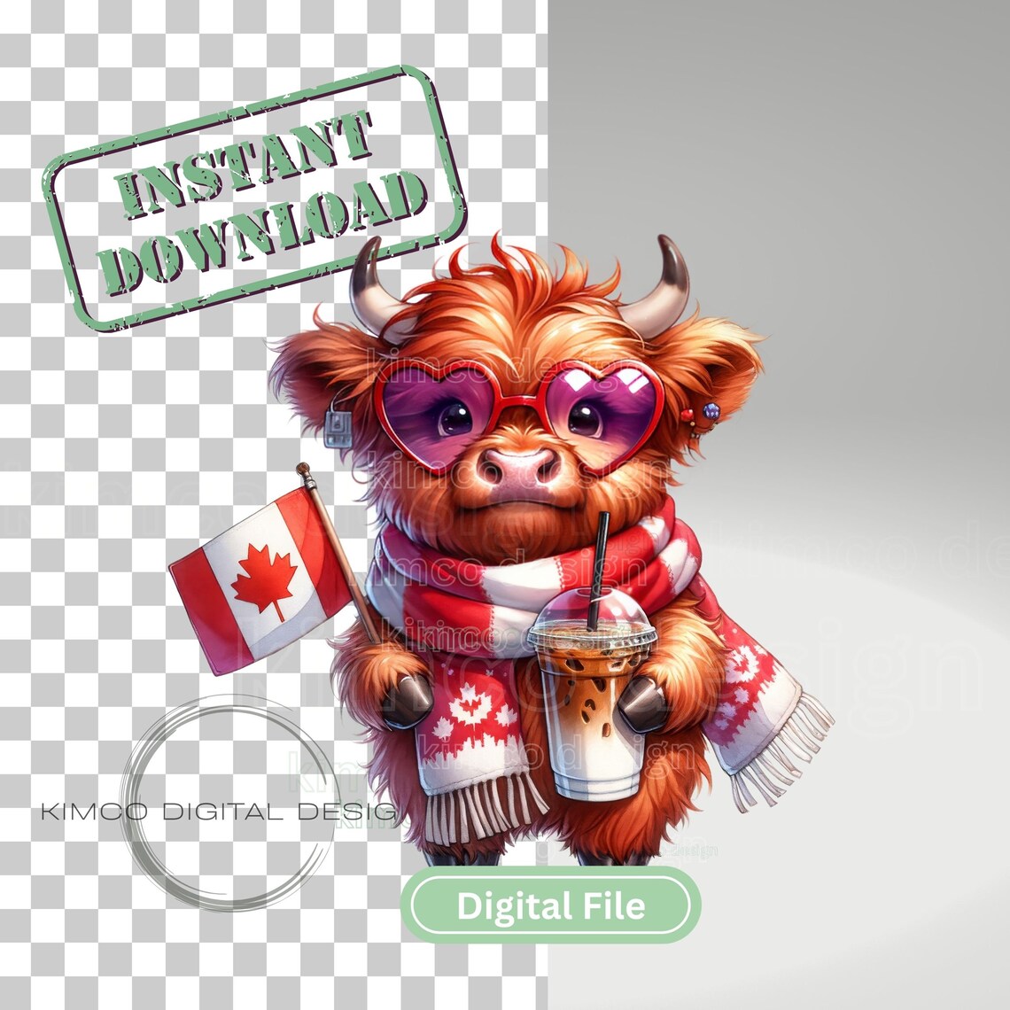 Canadian Highland Cow Sublimation, Cute Cow Png Clipart, Love Canada ...