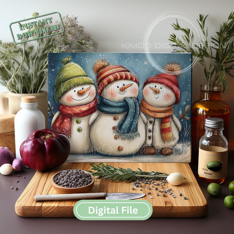 Whimsical Snowman Cutting Board PNG • Winter Kitchen Sublimation Design ...
