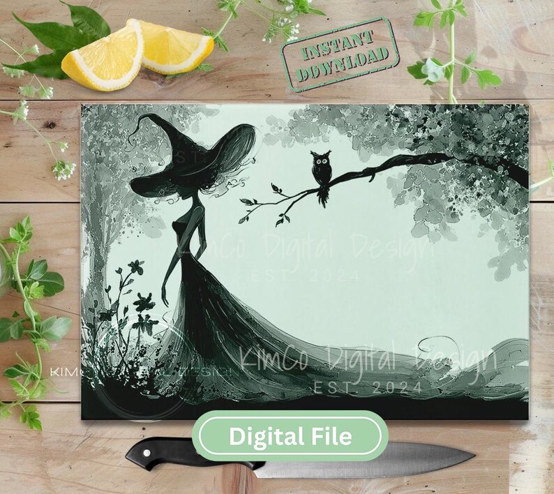 Witch Silhouette Cutting Board PNG: Gothic Halloween Design (digital ...