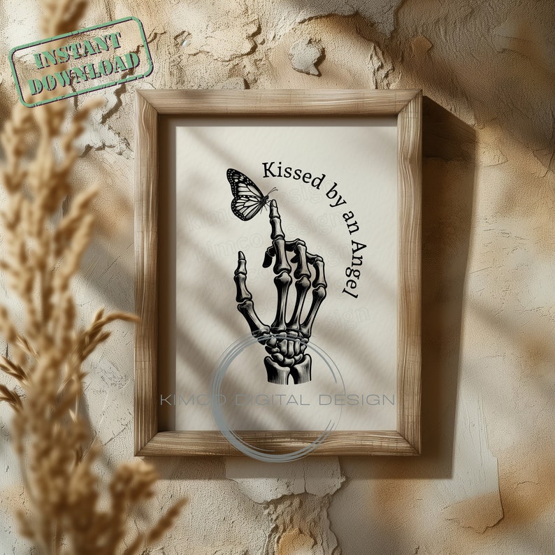 Skeleton Hand Butterfly Kissed by an Angel Clipart Sublimation Design, , PNG, Instant Digital ...