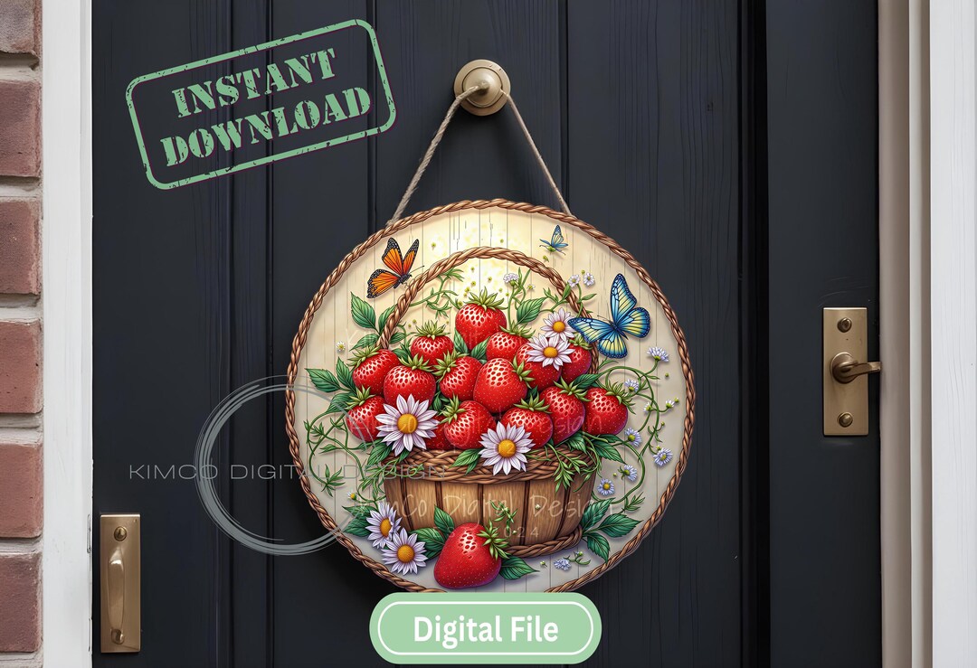 Strawberry Basket Round Sign PNG | Summer Door Hanger (digital Download ...