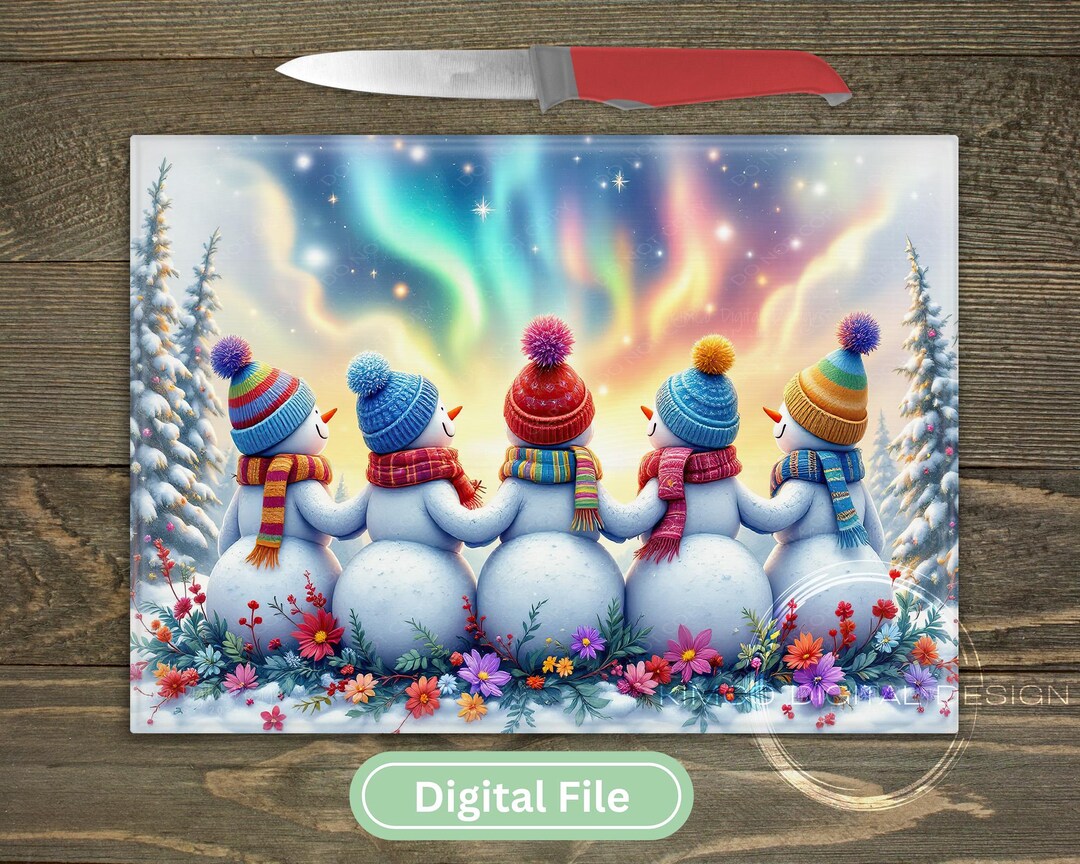 Snowman Family PNG | Northern Lights Winter Scene Sublimation ...
