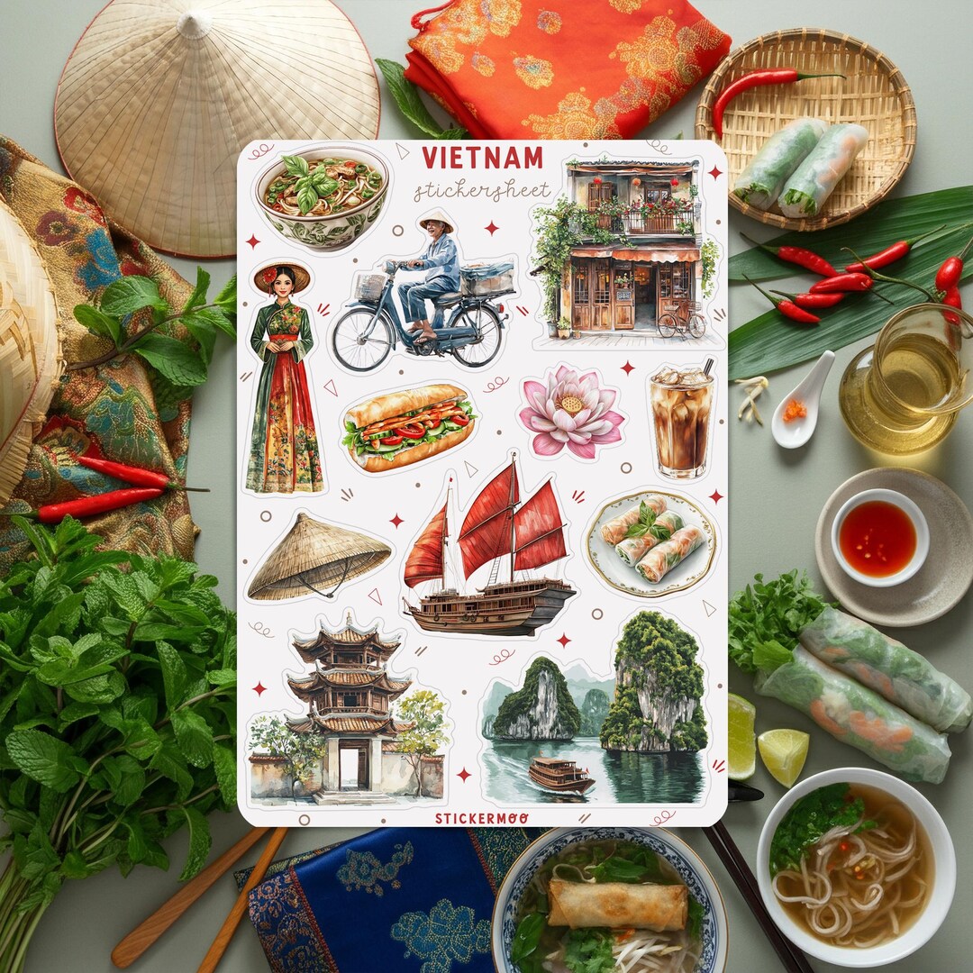 Vietnam Sticker Sheet | Planner, Travel Journal, Scrapbook | Hoi An ...