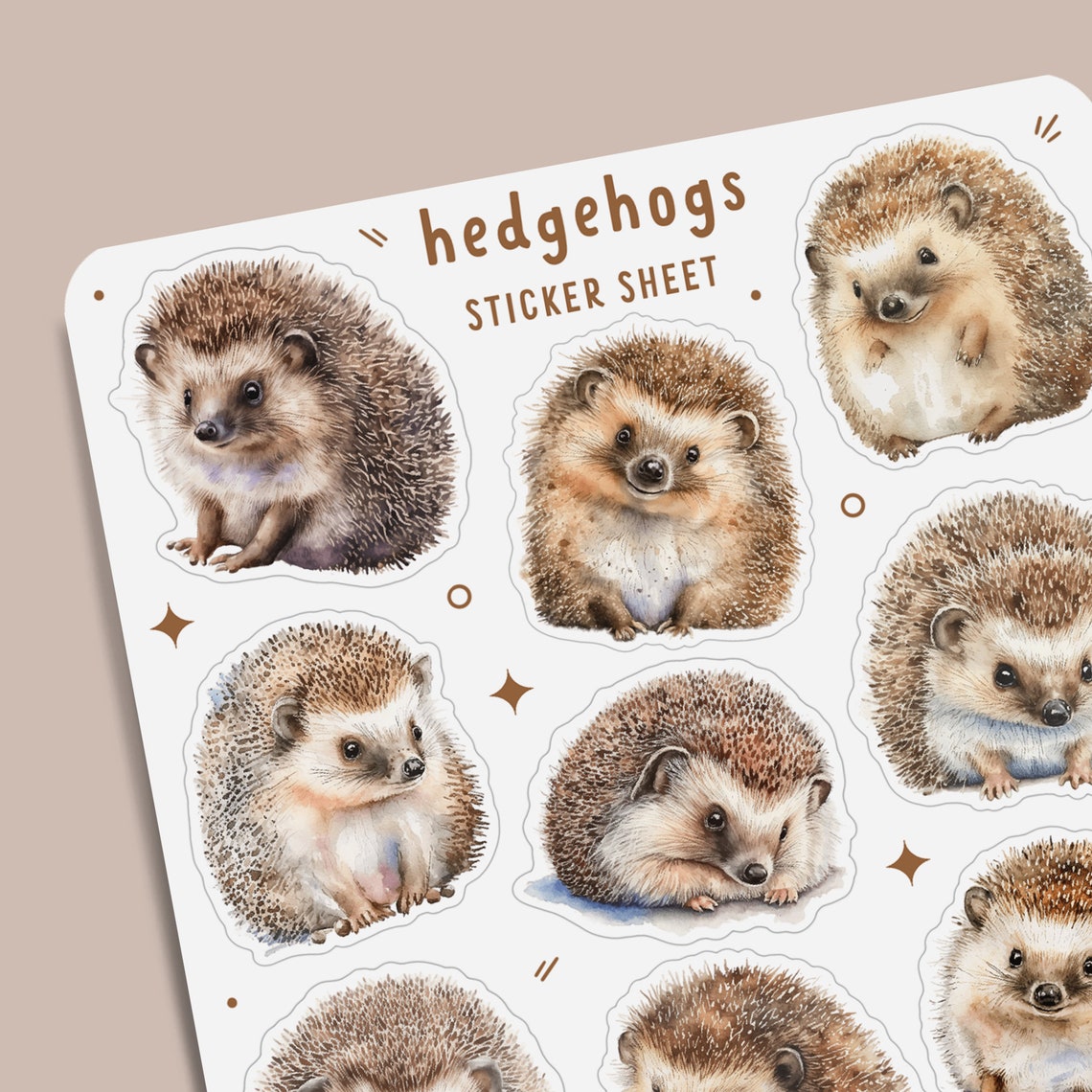 Hedgehogs Sticker Sheet Planner, Bullet Journal, Scrapbook Cute Animals ...