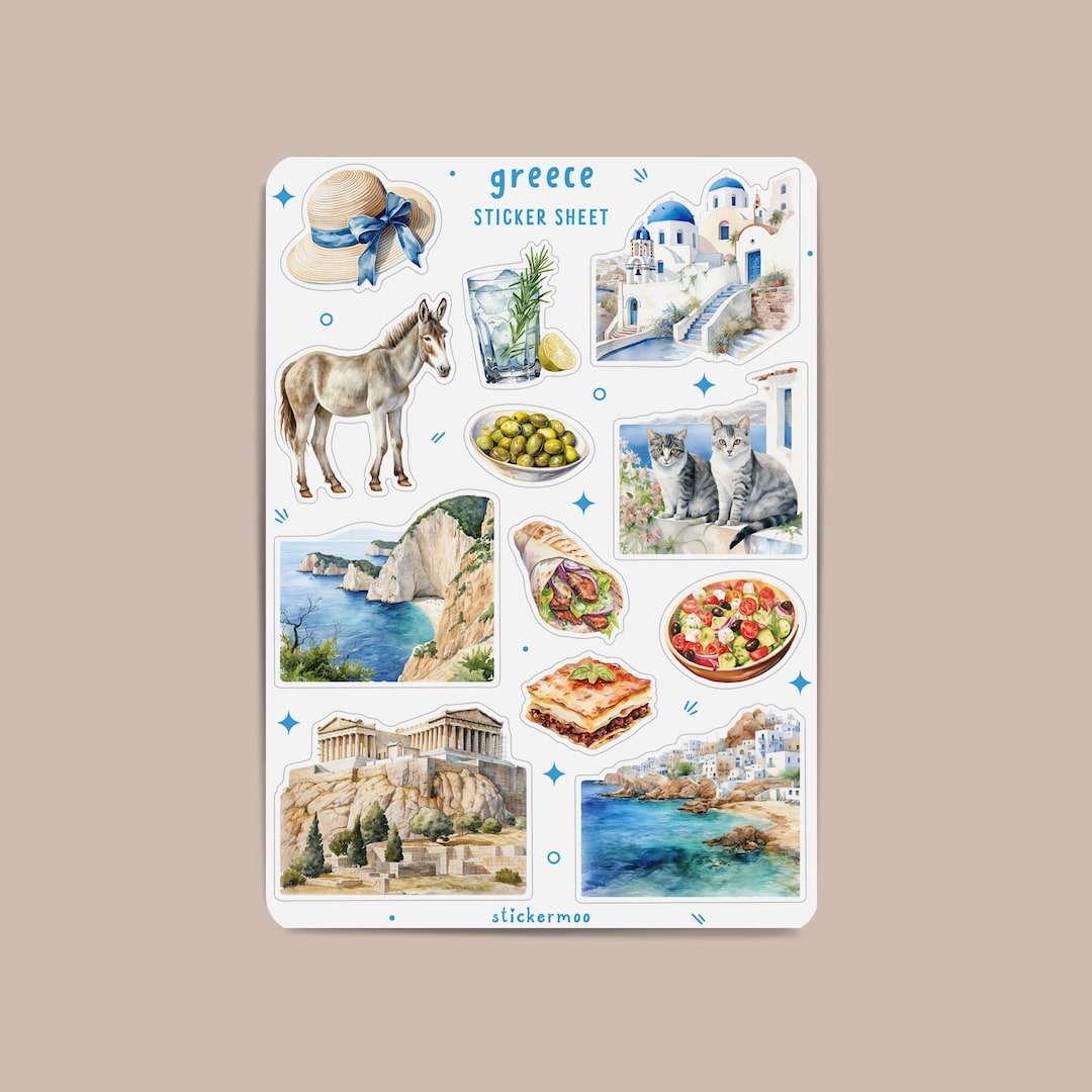 Greece Sticker Sheet Planner, Travel Journal, Scrapbook Greek Islands ...