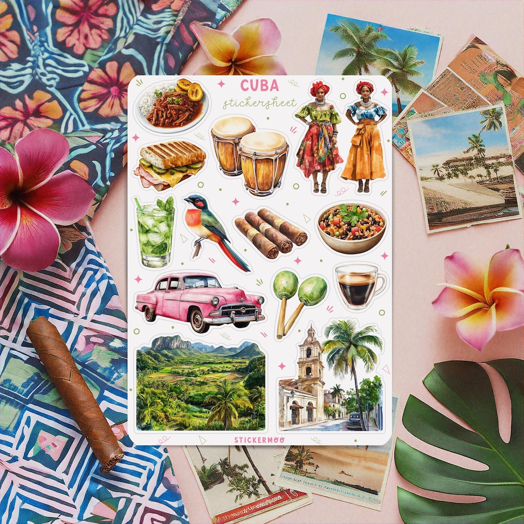 Cuba Sticker Sheet Planner, Travel Journal, Scrapbook Caribbean, Havana ...
