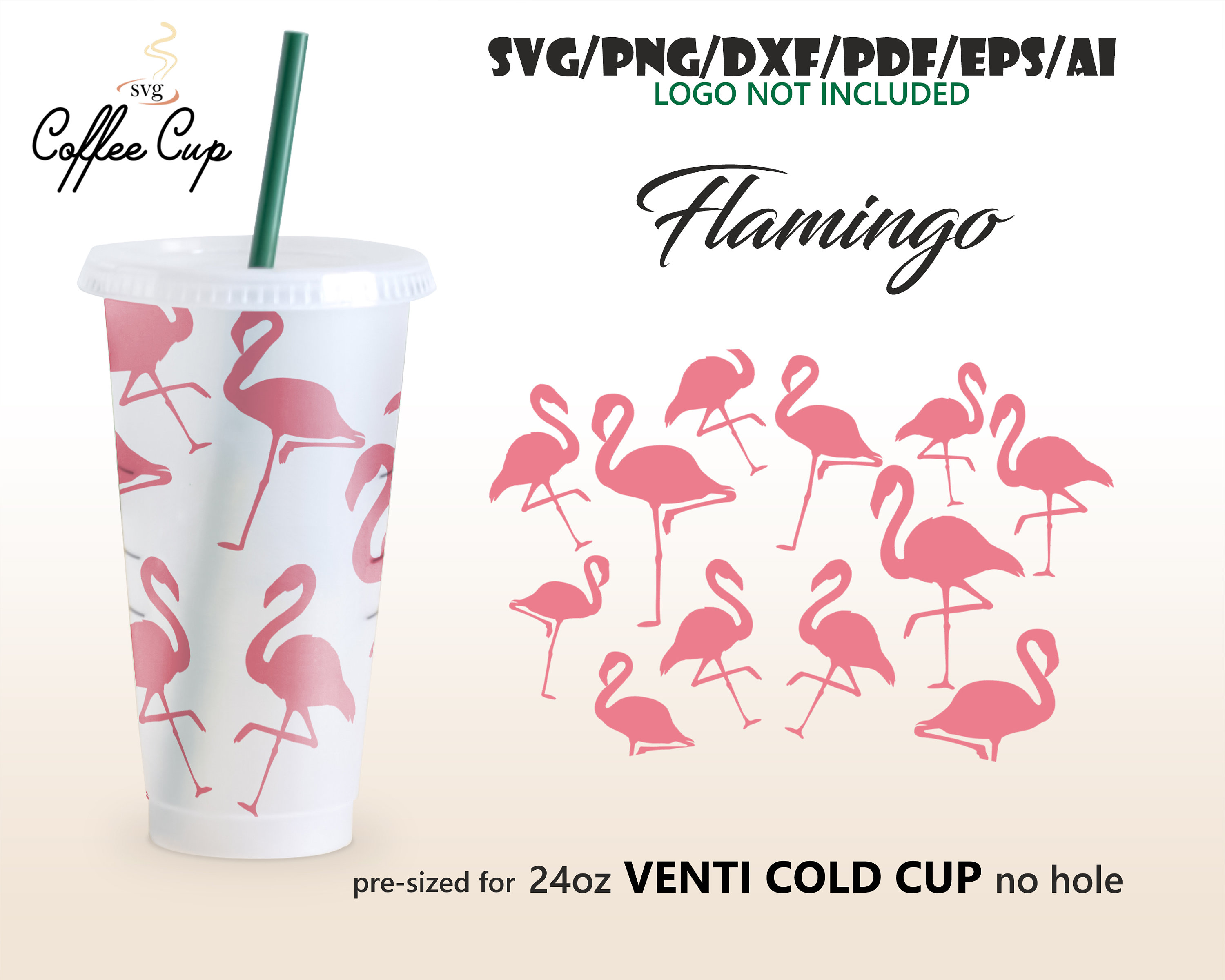Flamingo 24oz Venti Cold Cup Full Wrap No Hole Design for - Etsy