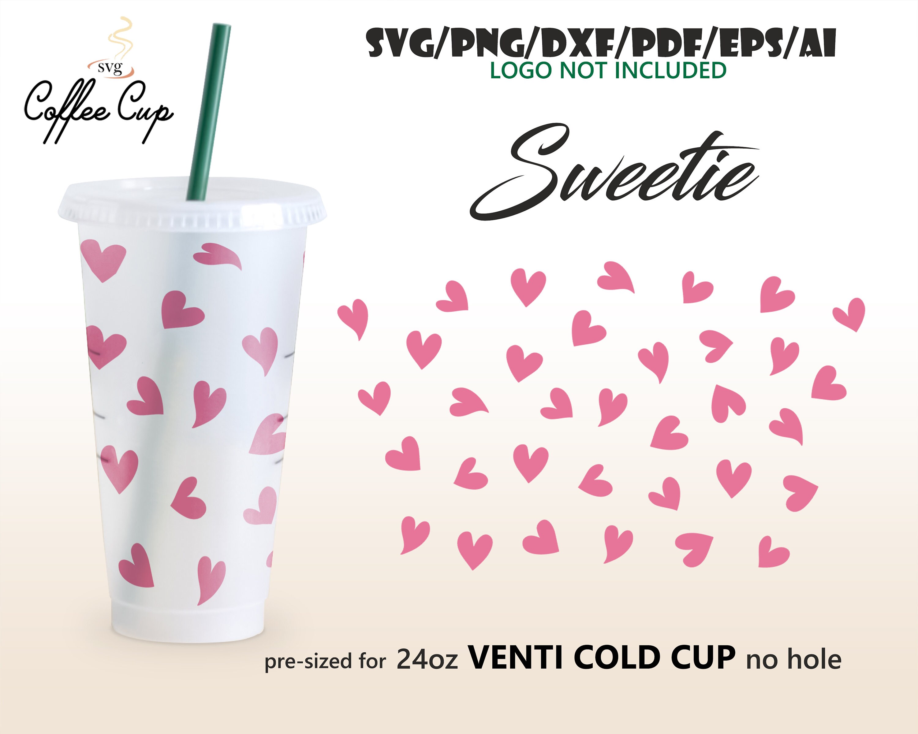 Sweetie 24oz Venti Cold Cup Full Wrap No Hole Design for | Etsy