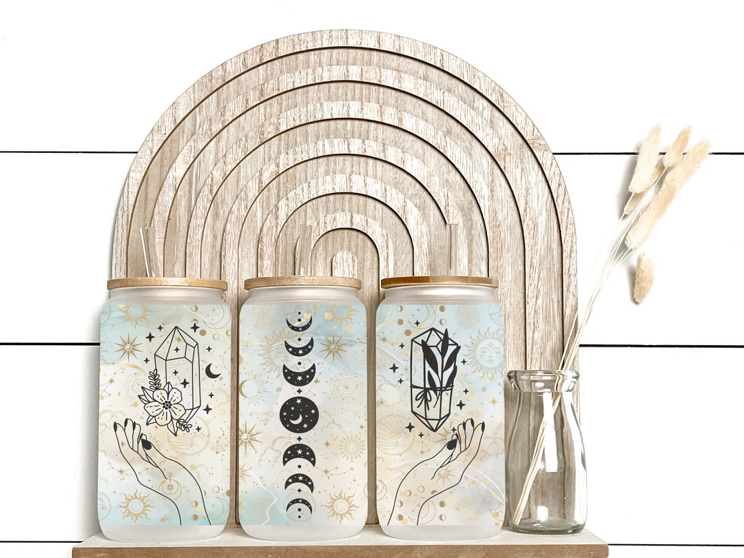 Moon Phases Frosted Glass Cup With Bamboo Lid: Witchy Coffee - Etsy