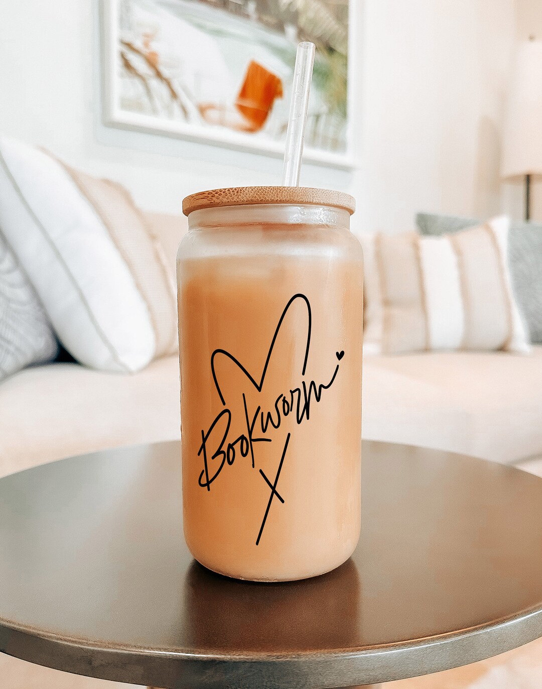 Bookworm Frosted Beer Glass With Bamboo Lid / Bookworm Coffee Cup ...