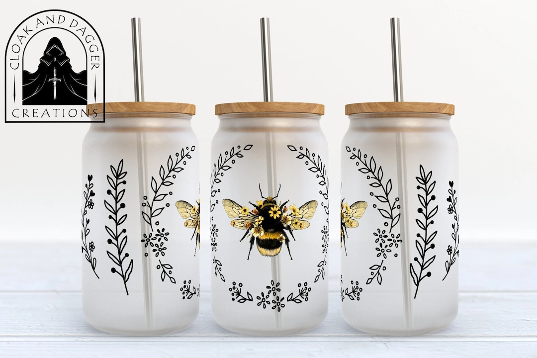 Bee Frosted Beer Glass With Bamboo Lid / Bee Coffee Cup / Gift for Bee ...