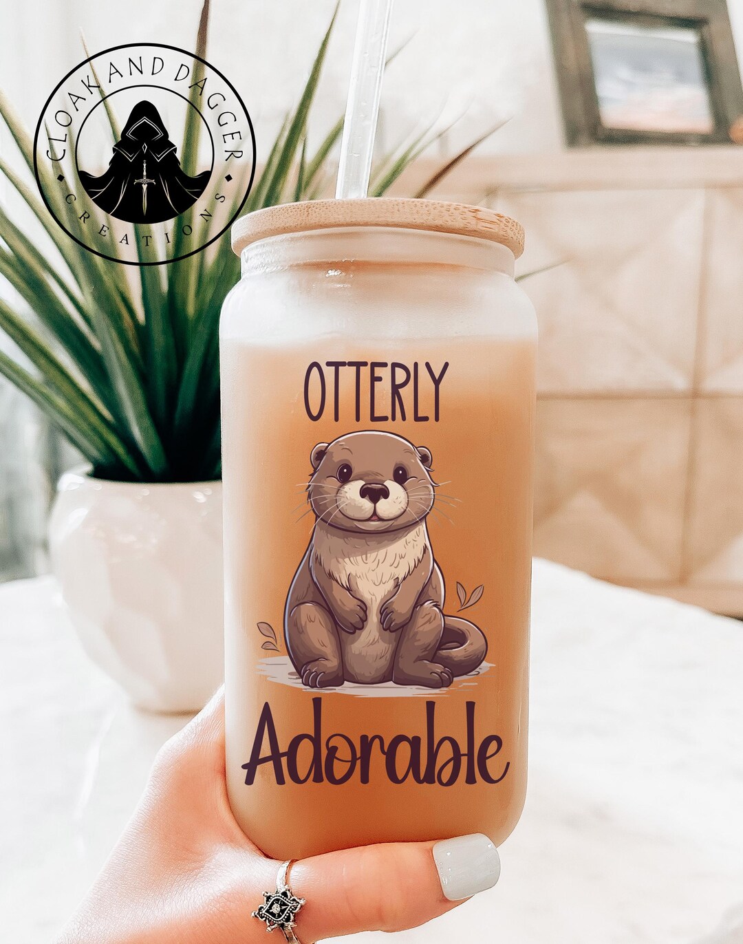 Otter Frosted Glass With Bamboo Lid: 16 Oz Beer or Coffee Cup - Etsy