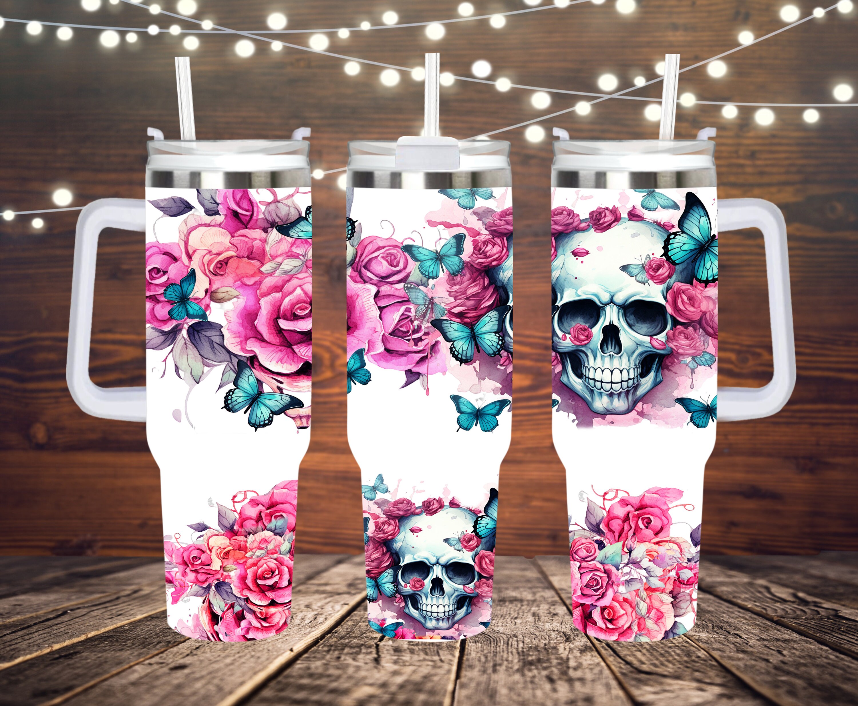 Skulls and Flowers 40 Oz Insulated Tumbler / Gothic Skull Gift / Large ...