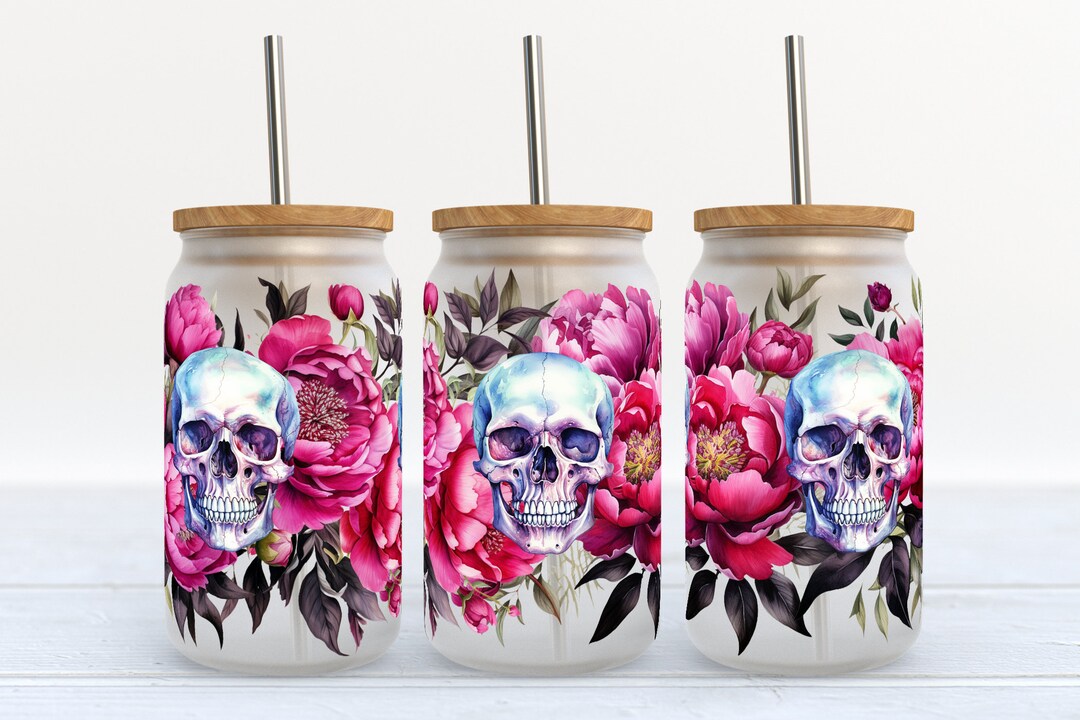 Gothic Skull Frosted Beer Glass With Bamboo Lid / Gothic Beer Glass ...