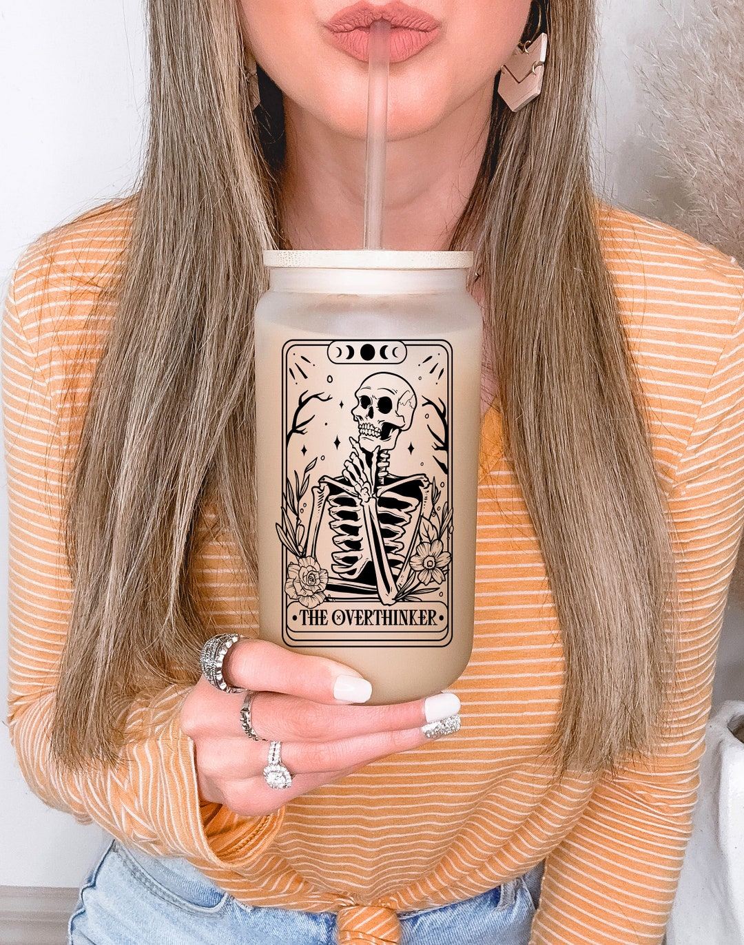 The Overthinker Tarot Card Frosted Beer Glass With Bamboo Lid T