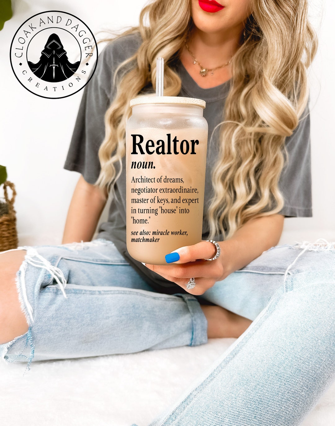 Realtor Definition Frosted Beer Glass With Bamboo Lid: 16 Oz Reusable ...