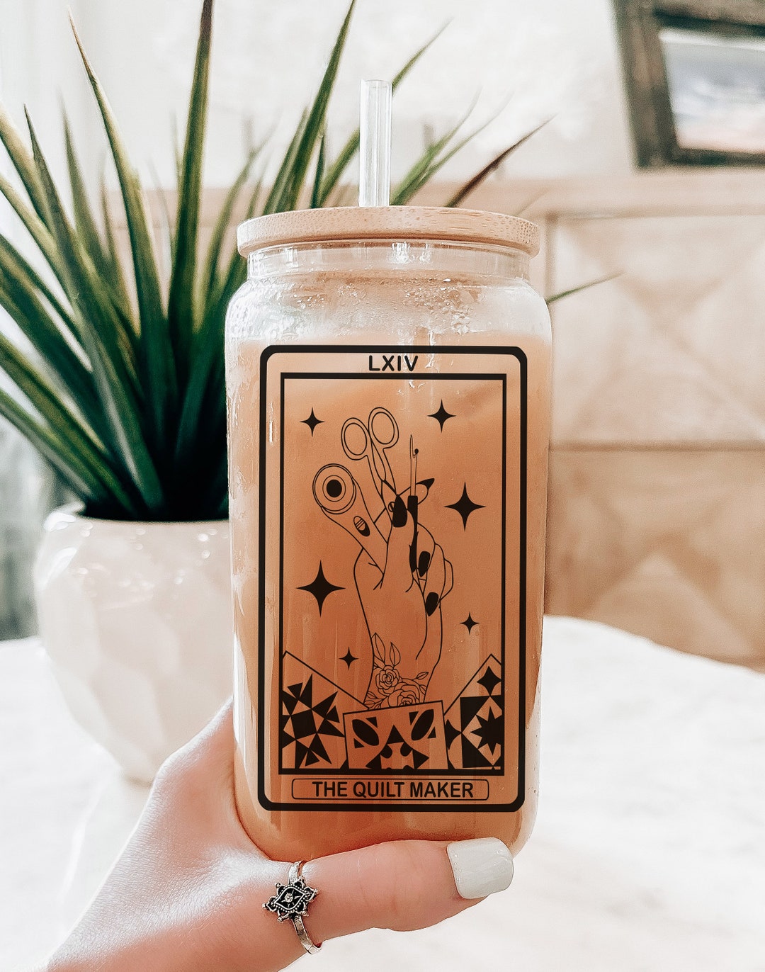 Quilt Maker Tarot Card Beer Glass With Bamboo Lid - 16 Oz - Etsy