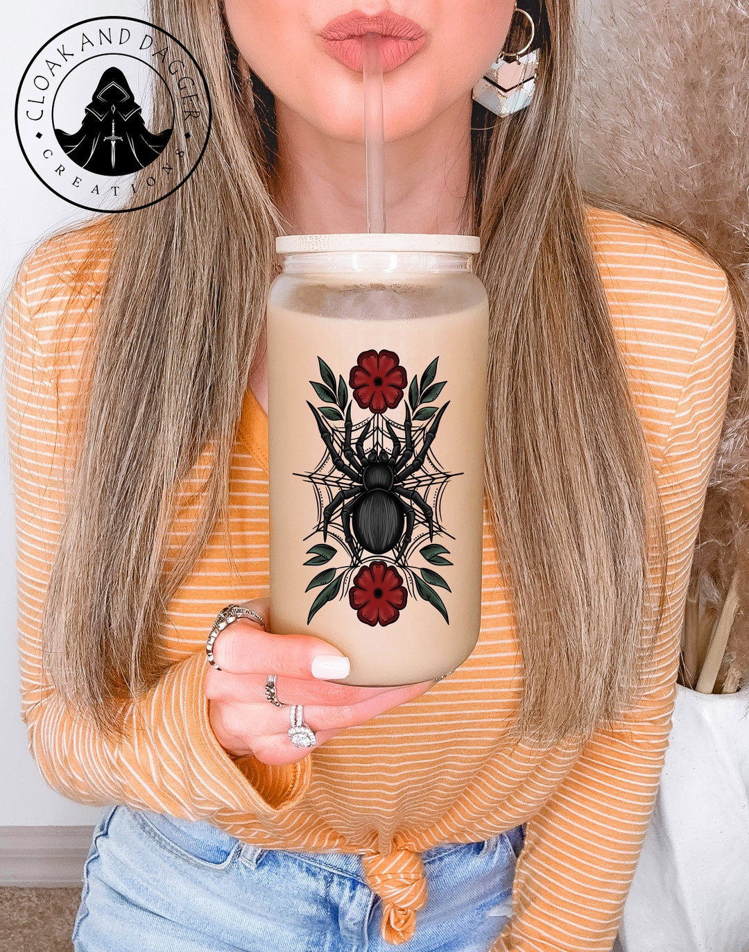 Spider Frosted Beer Glass With Bamboo Lid, Spider Coffee Cup, Spider ...