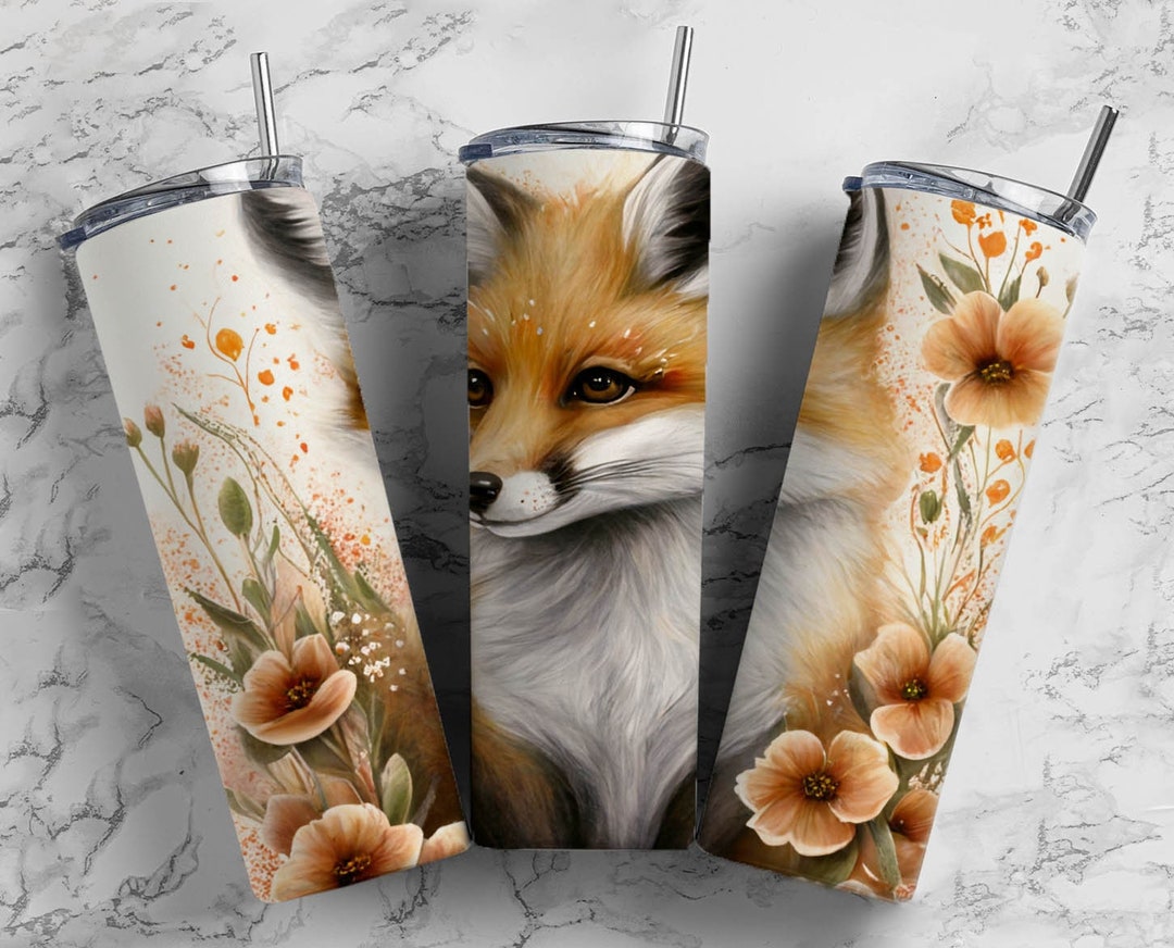 Fox Insulated Tumbler: Stainless Steel Travel Mug With Metal Straw - Etsy