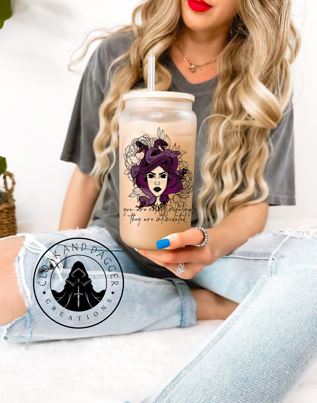 Medusa Frosted Beer Glass With Bamboo Lid: Mythical Goddess Iced Coffee ...