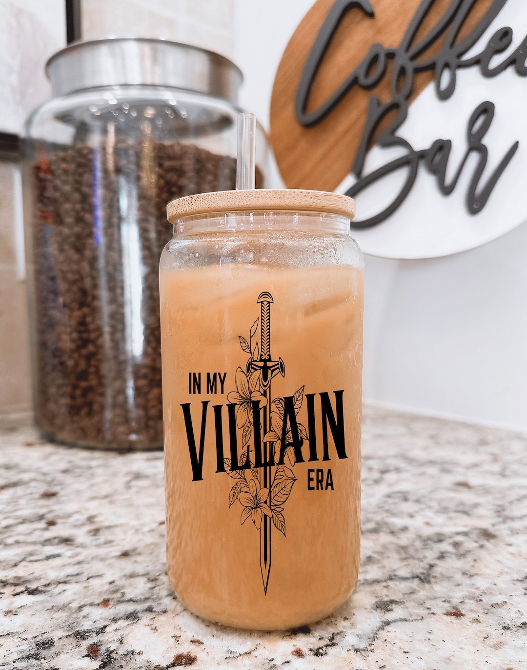 In My Villain Era Clear Beer Glass With Bamboo Lid / in My Villain Era Coffee Cup - Etsy